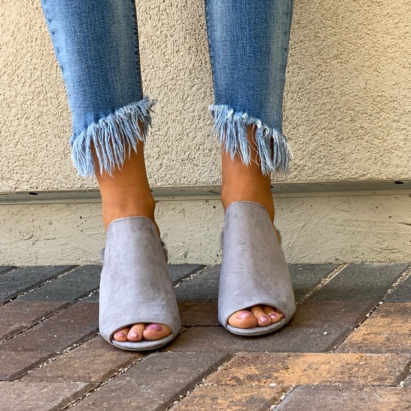 Nordstrom | Shoes | Ash Grey Fur Chunky Heel Peep Toe Loafer Mule ...